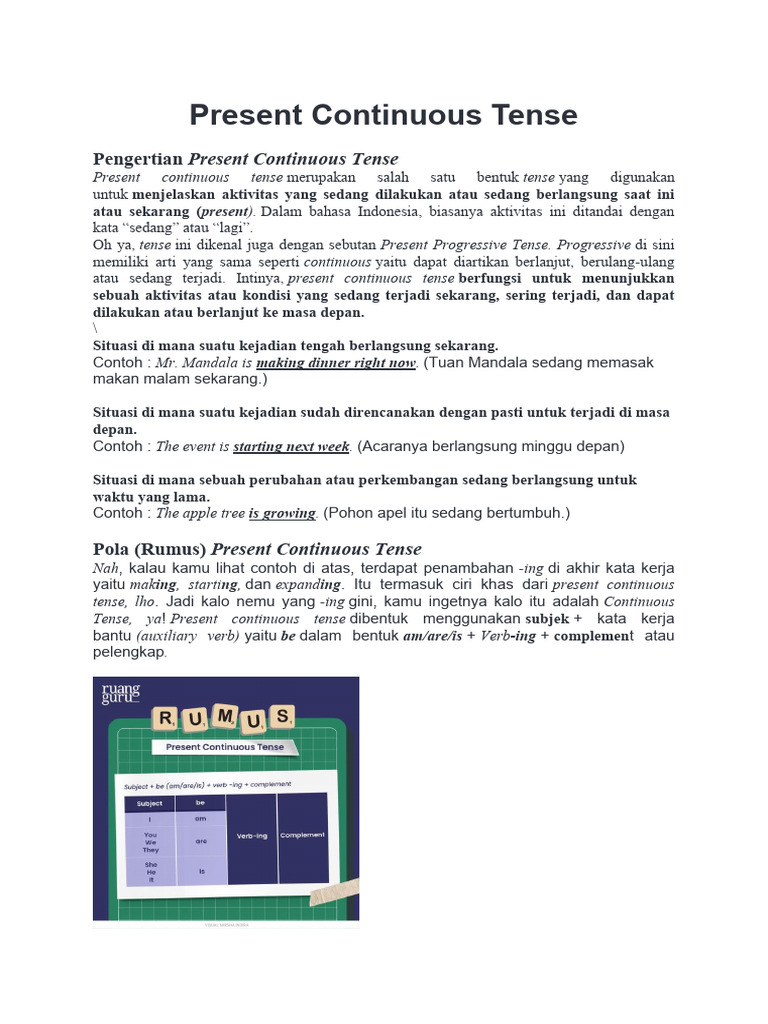 Present Continuous Tense - Docx 5 LEMBAR | PDF