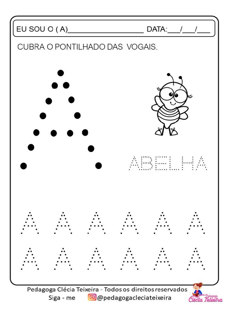 APOSTILA DE COBRIR VOGAIS ALFABETO E 1 A 20 | PDF