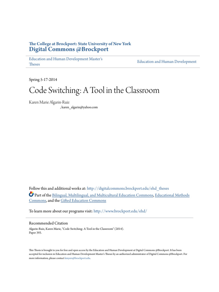 Code-Switching A Tool in The Classroom | PDF | Second Language Acquisition | Second Language