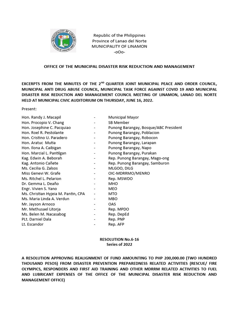 A Resolution Approving The Requested Realignment Amounting PHP 200 | PDF | Emergency Management ...