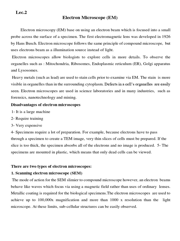 Lec.2 Electron Microscope (EM) : Disadvantages of Electron Microscopes ...
