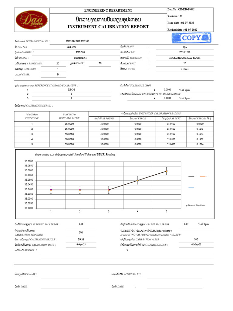 Instrument Calibration Report: Engineering Department | PDF