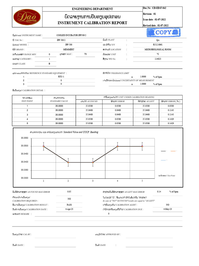 Instrument Calibration Report: Engineering Department | PDF