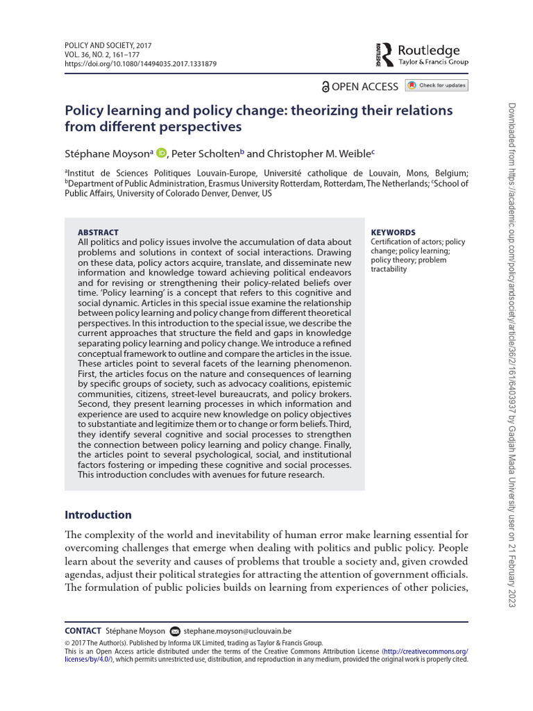Policy Learning - Policy Change | PDF | Policy | Knowledge