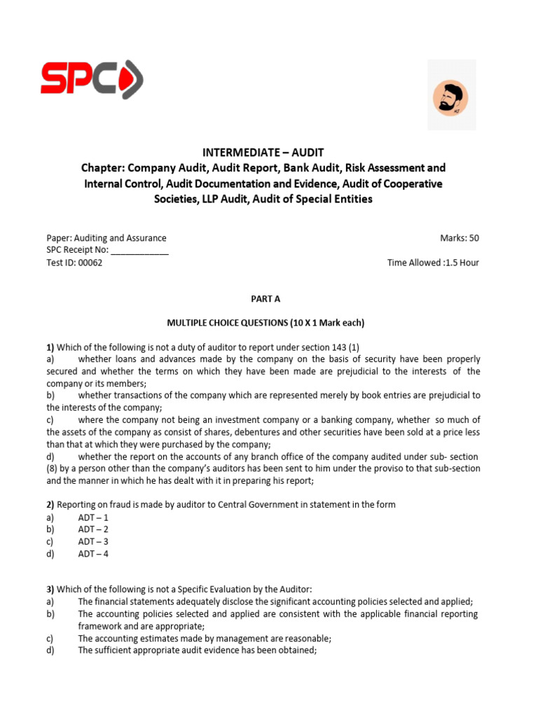 Audit Test 2 QP | PDF | Audit | Financial Audit