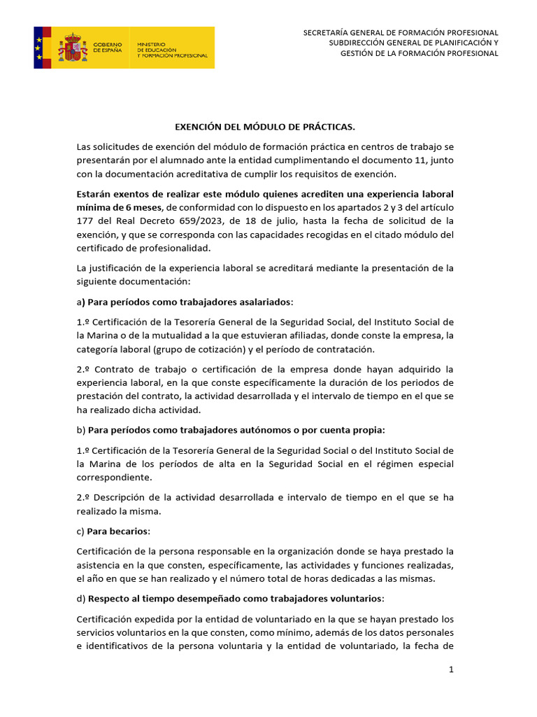 REQUESITOS Y DOCUMENTOS PARA LA EXENCION MODULO DE PRACTICAS | PDF | Desarrollo profesional