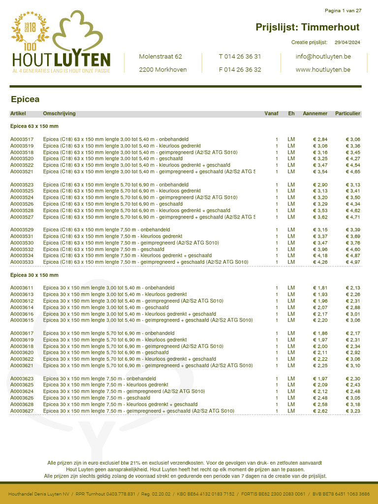Prijslijst - Timmerhout - HLAP | PDF