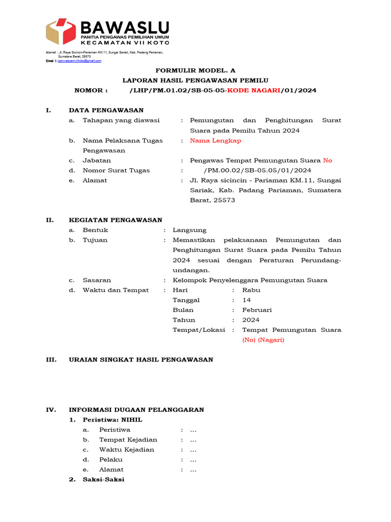 Contoh Form A Ptps | PDF