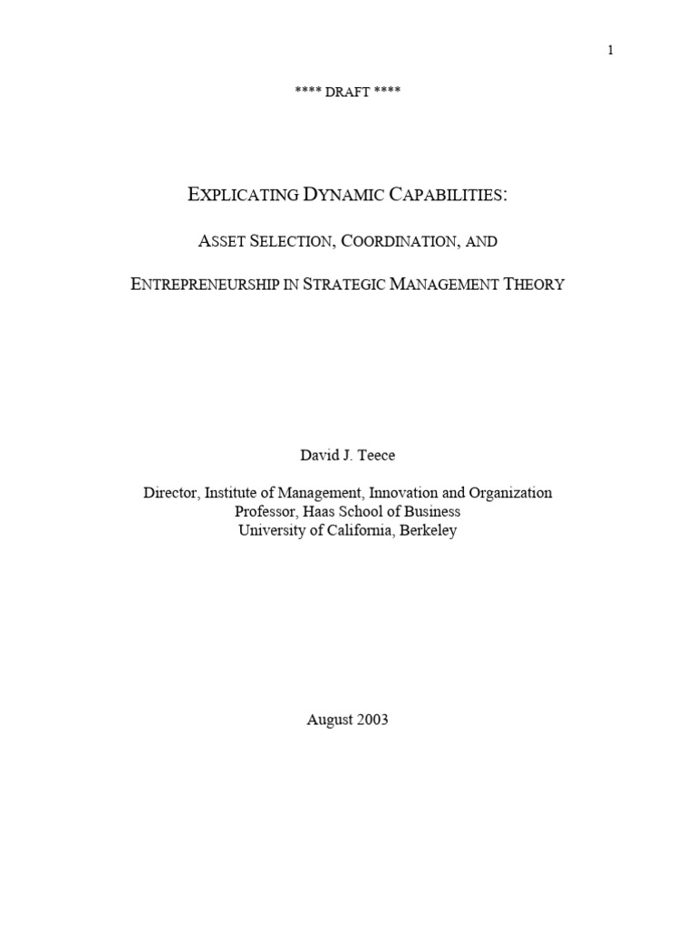 Teece Dynamic Capabilities Pdf Strategic Management Entrepreneurship