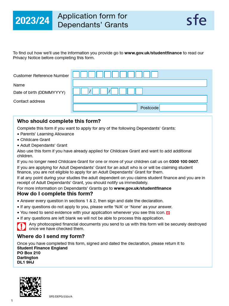 Sfe Application For Dependants Grants Form 2324 o | PDF | Social ...