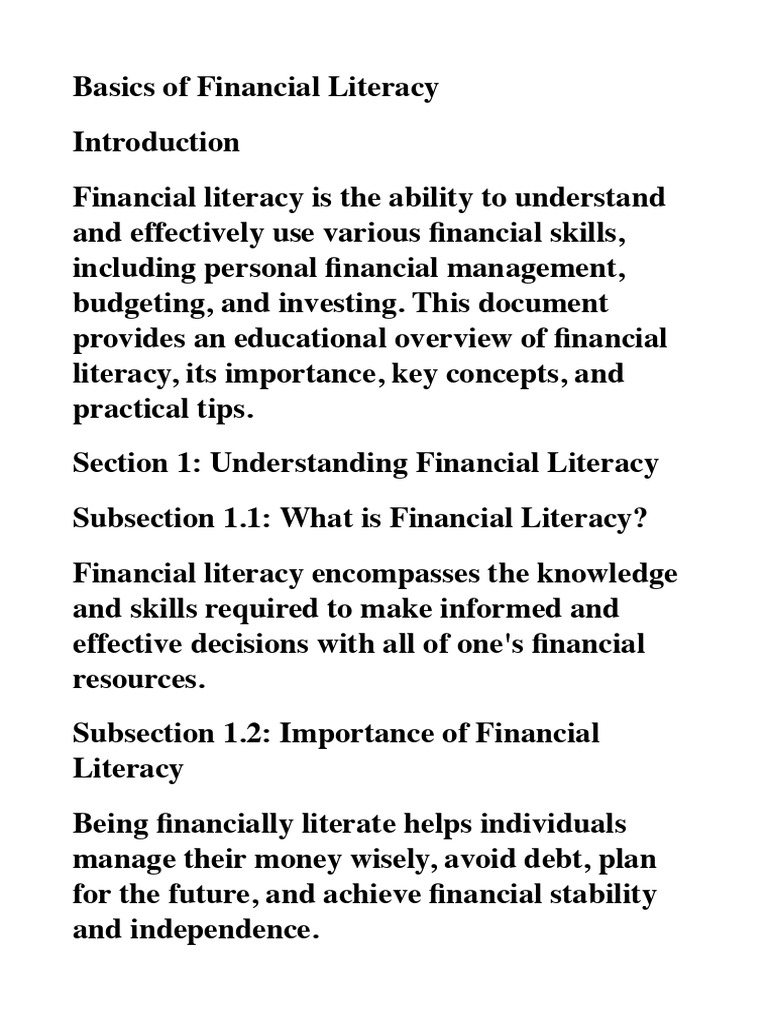 Basics of Financial Literacy | PDF | Expense | Investing