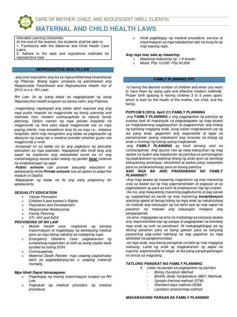 NCM 107 Maternal and Child Health Laws | PDF