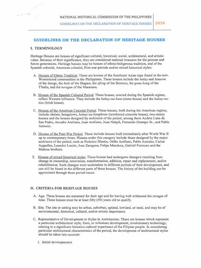 Heritage House Declaration Guidelines | PDF | Philippines