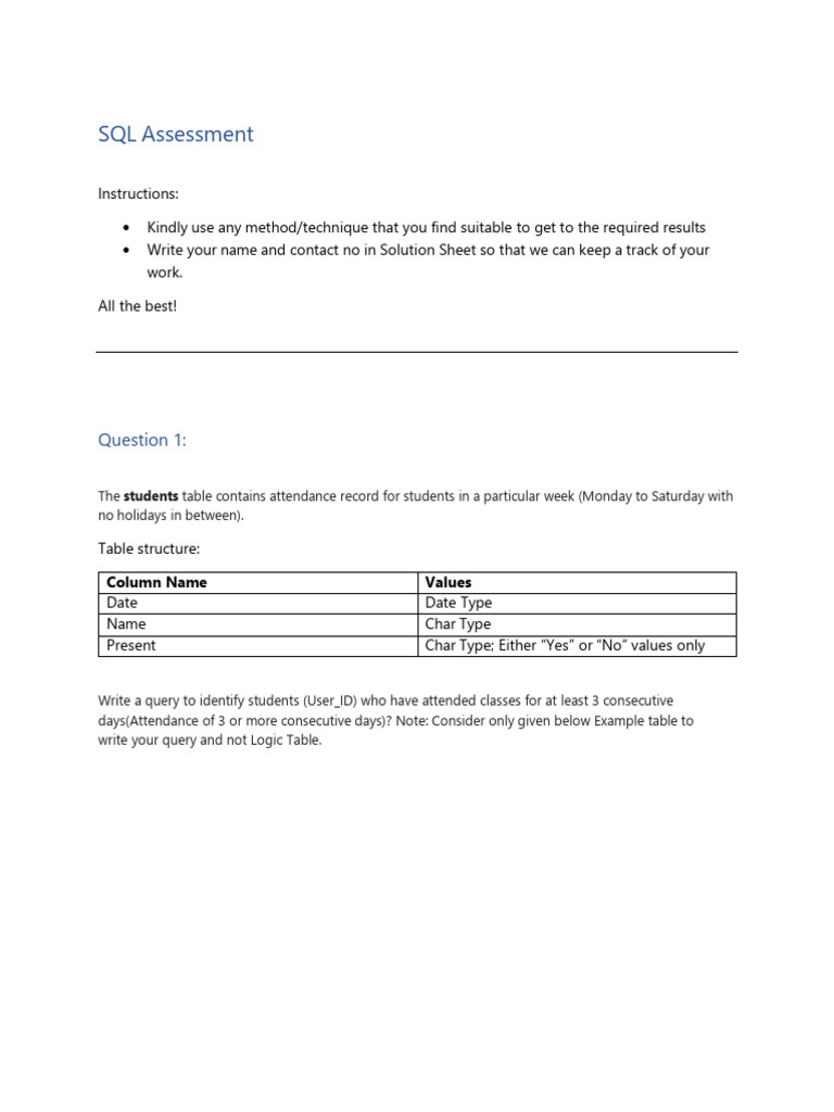 Data Engineer - SQL Assessment Inference Labs - New | PDF | Table ...