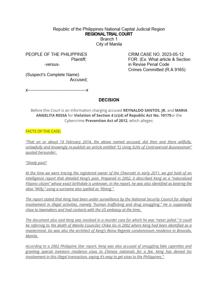 People VS Suspect Format | PDF | Defamation | Public Law