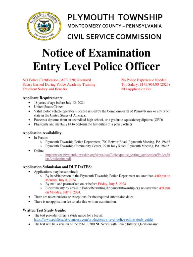 Notice of Examination Entry Level Police Officer | PDF | Mobile App