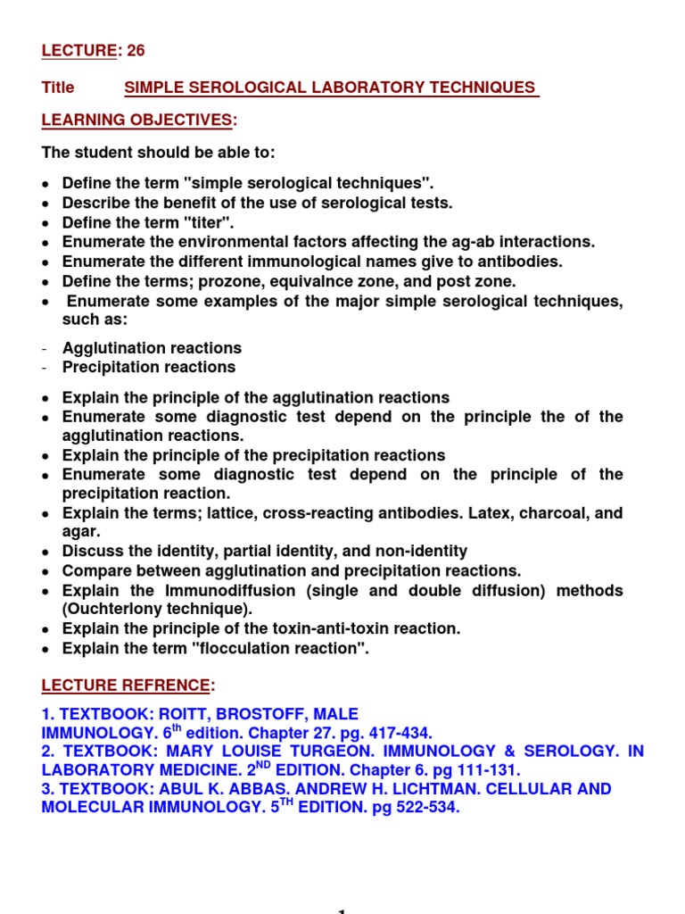 LECTURE 26 Simple Serological Techniques | PDF | Antibody | Complement ...