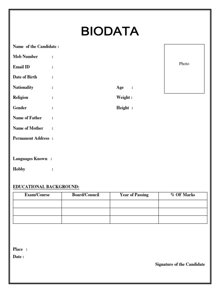 Biodata Format | PDF