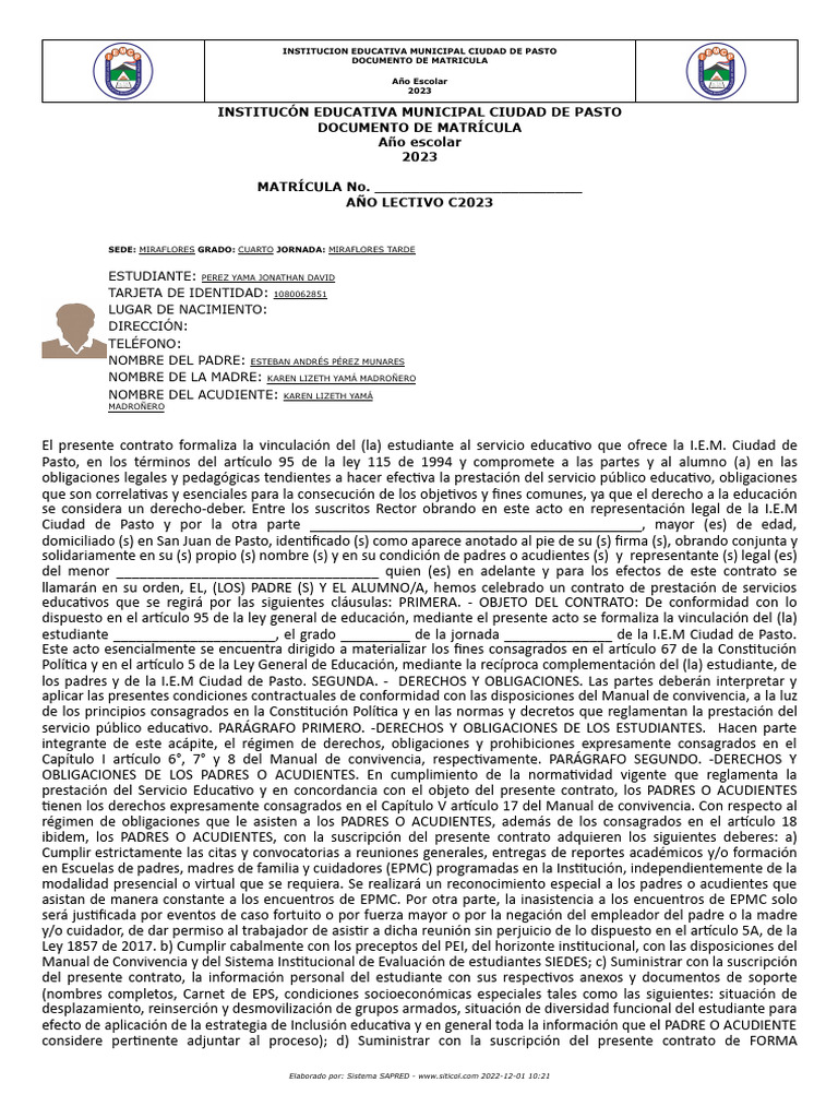 Documentos de Matricula | PDF