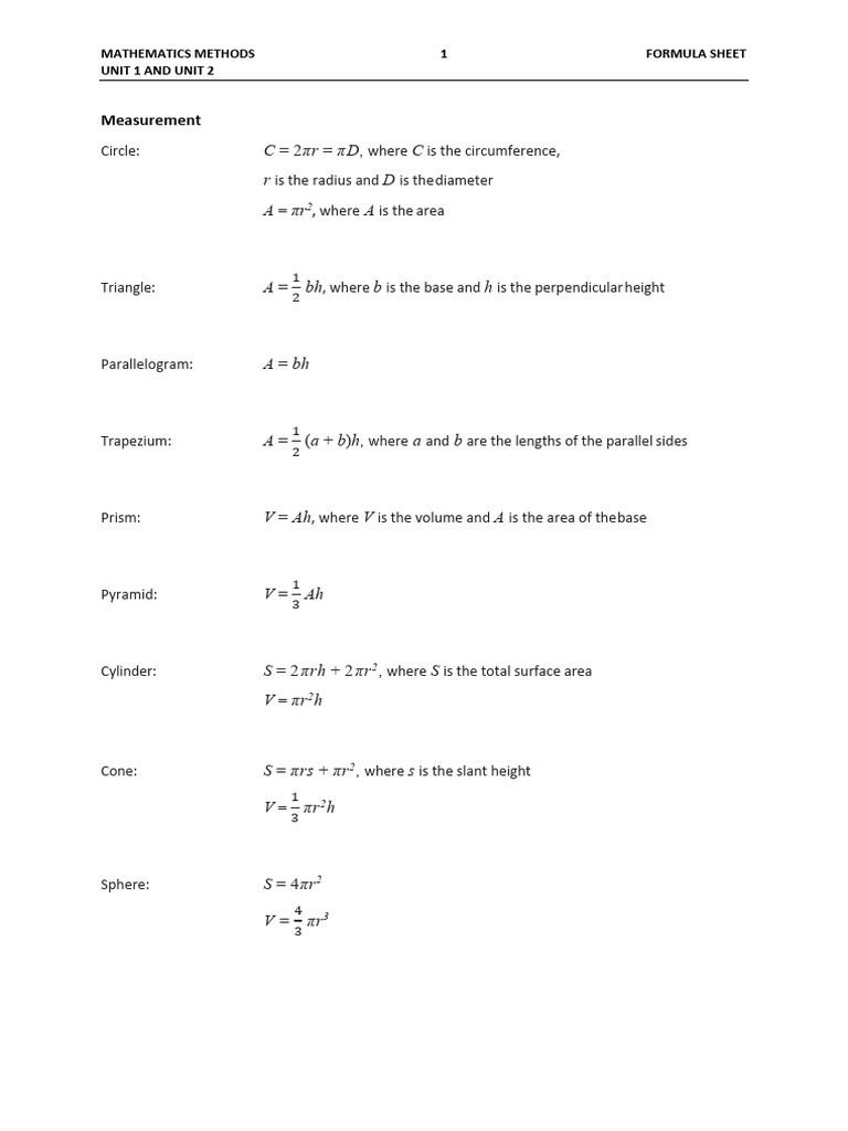 Some (Not All) Volume and Area Formulae | PDF