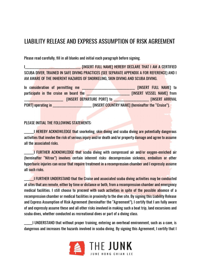Scuba Diving Liability Release Form | PDF | Underwater Diving | Scuba ...