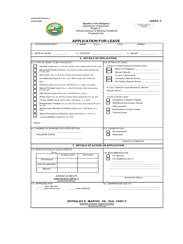 CS Form No. 6 | PDF | Parental Leave | Surgery