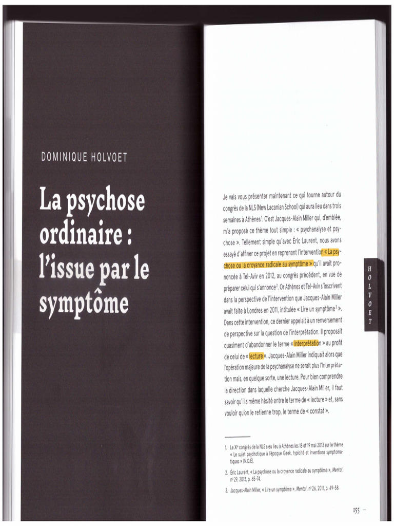 Holvoet La Psychose Ordinaire, L'issue Par Le Symptôme | PDF