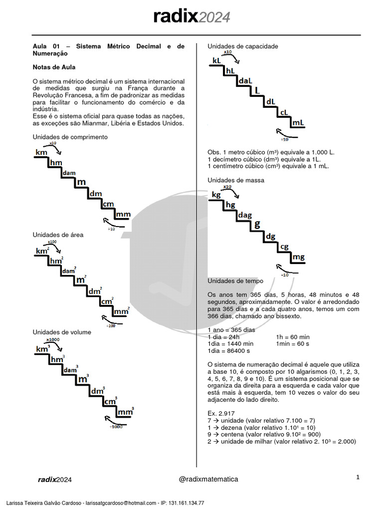 Aula Principal 01 - Sistema Métrico Decimal e de Numeração - IMPRESSÃO ...