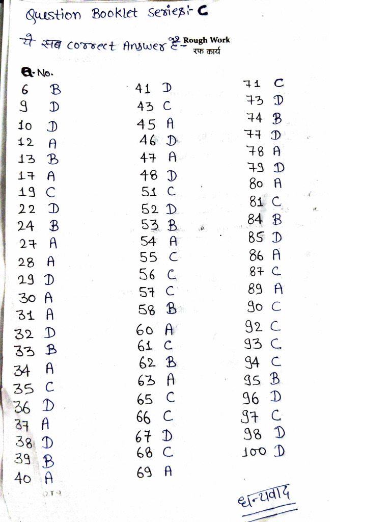 question booklet-C correct answer key | PDF