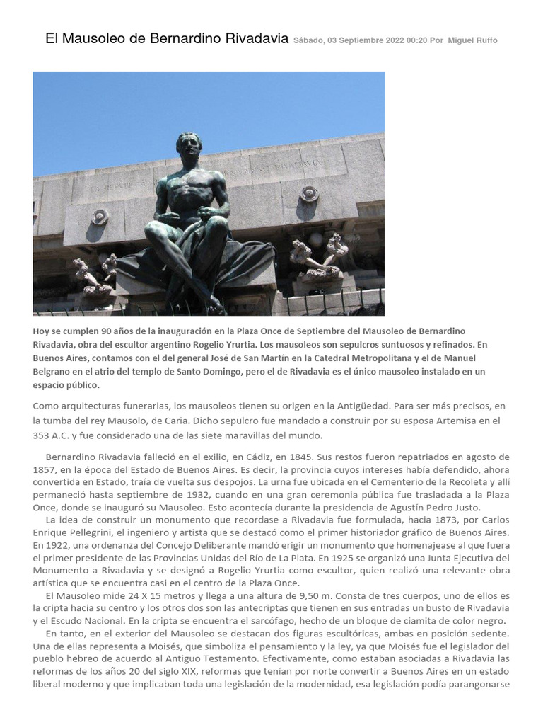 Mausoleo de Bernardino Rivadavia | PDF | Buenos Aires | Moisés