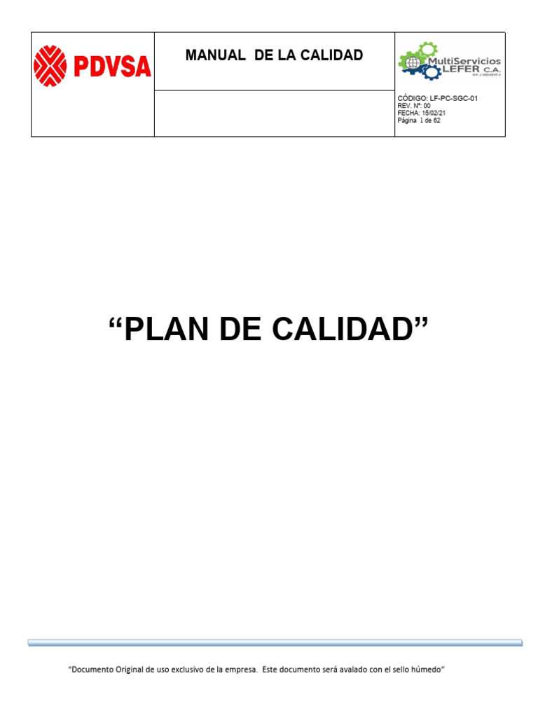 Manual de Calidad Multiservicios Lefer C.A. | PDF | Calidad (comercial ...