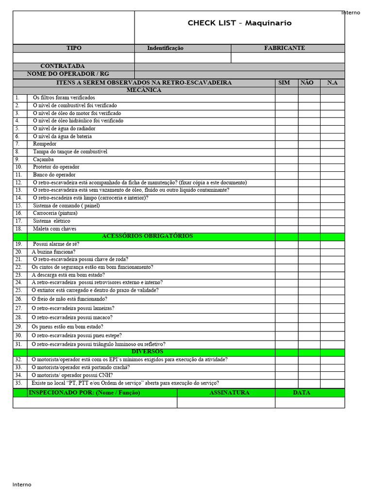 retro-escavadeira-check-list | PDF