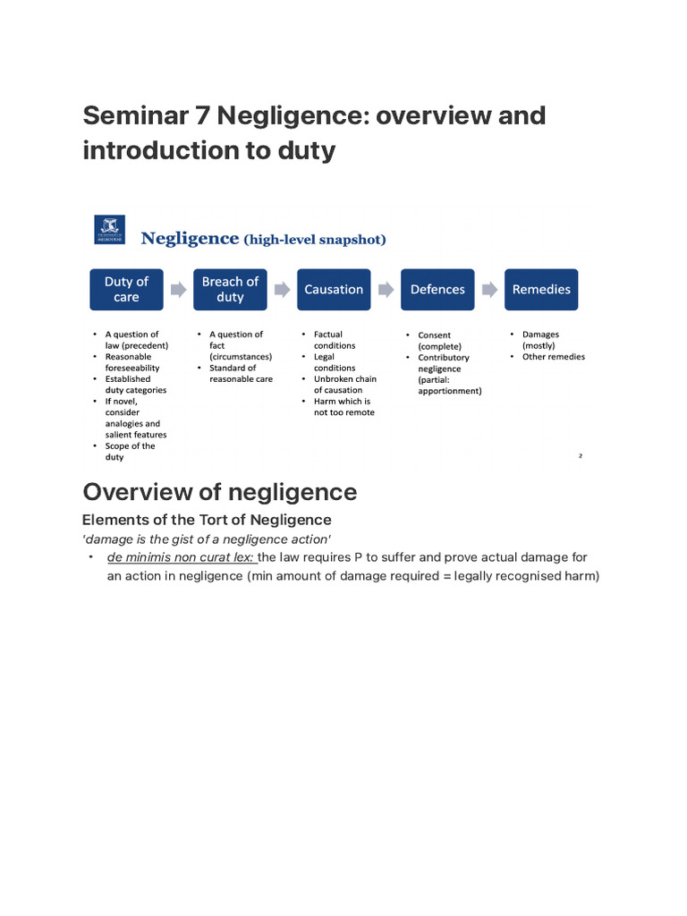 Seminar 7 Negligence overview and introduction to duty | Download Free ...