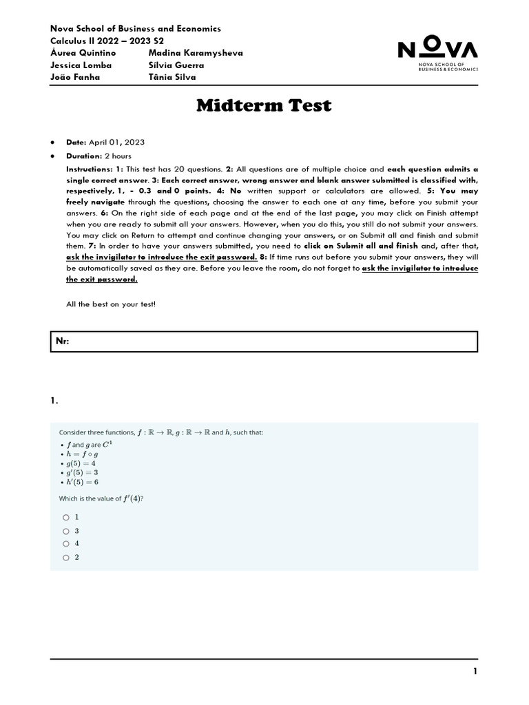 Calculus II 2022-2023 S2 Midterm | PDF | Mathematical Analysis