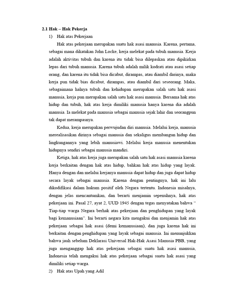 Hak-Hak Pekerja: Pekerjaan, Upah, dan Perlindungan | PDF | Politik ...