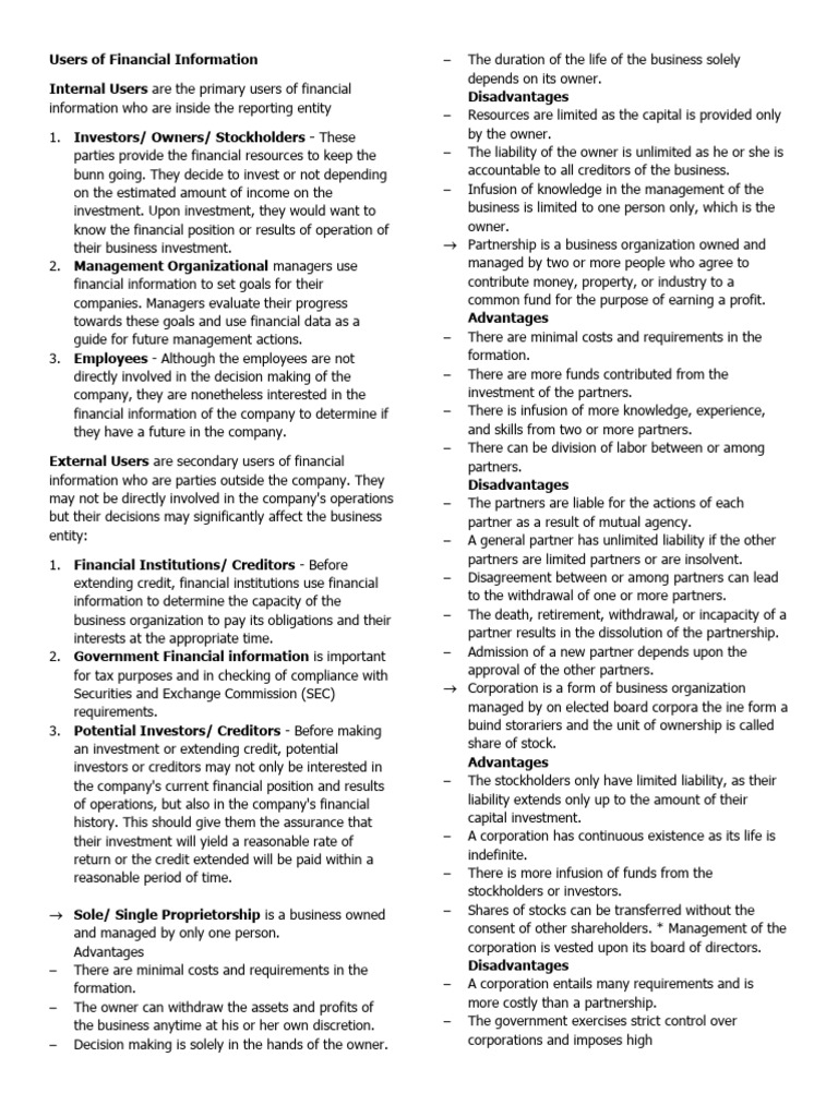 Users of Financial Information | PDF | Corporations | Stocks