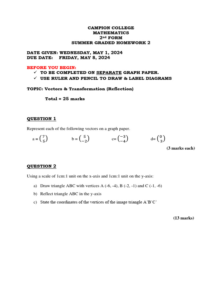 2nd Form HW #2 - Vectors and Refletion | PDF