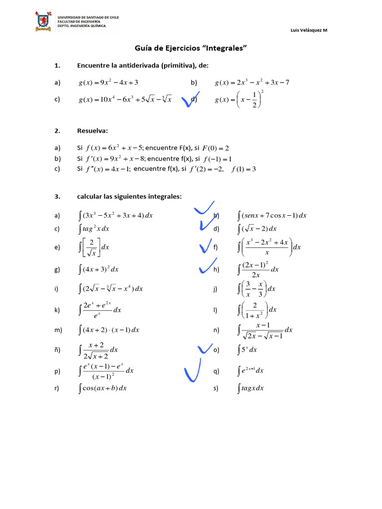 Guía de Ejercicios sobre Integrales | PDF | Integral