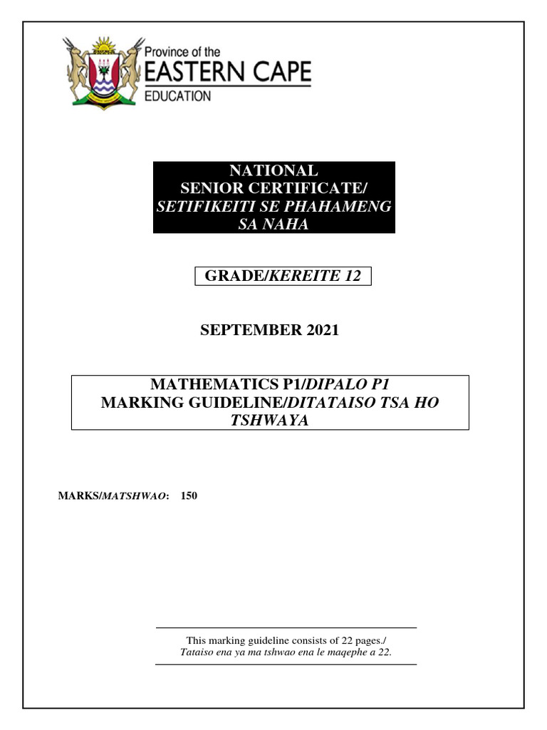 Maths p1 Gr12 Memo Sept 2021 - English+sesotho | PDF | Mathematics | Elementary Mathematics