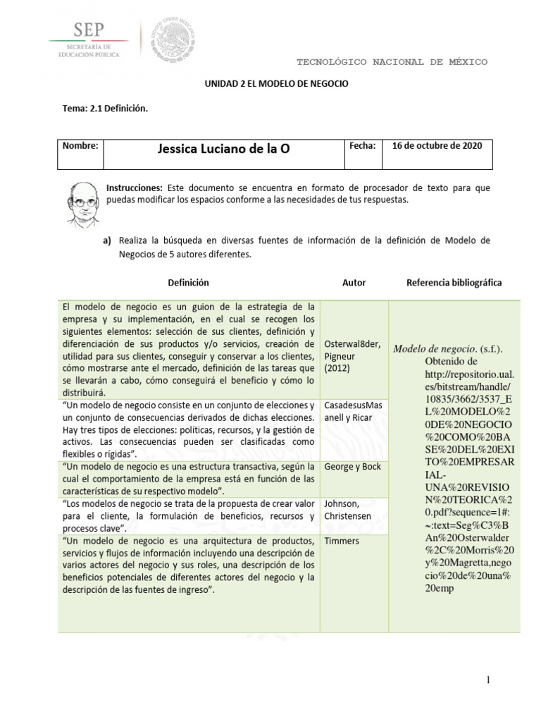 A2.1b (Jessica Luciano de La O) | PDF | Modelo de negocio | Business