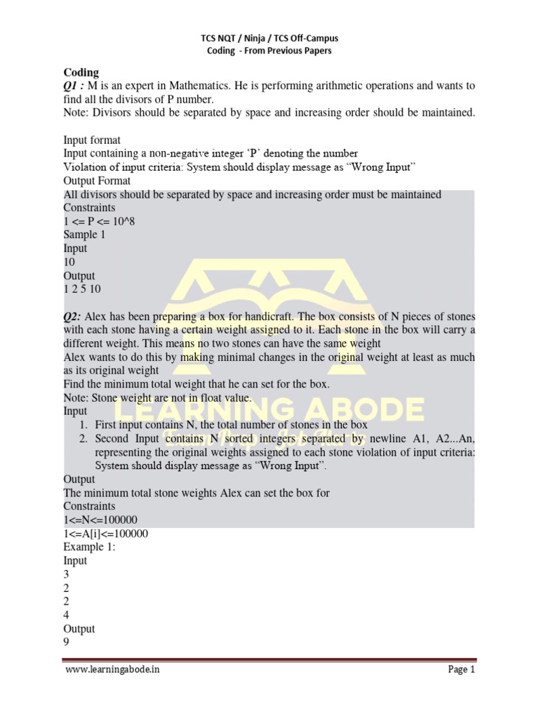 TCS NQT To Be Shared - Coding | PDF | Computing TCS NQT To Be Shared - Coding | PDF | Computing