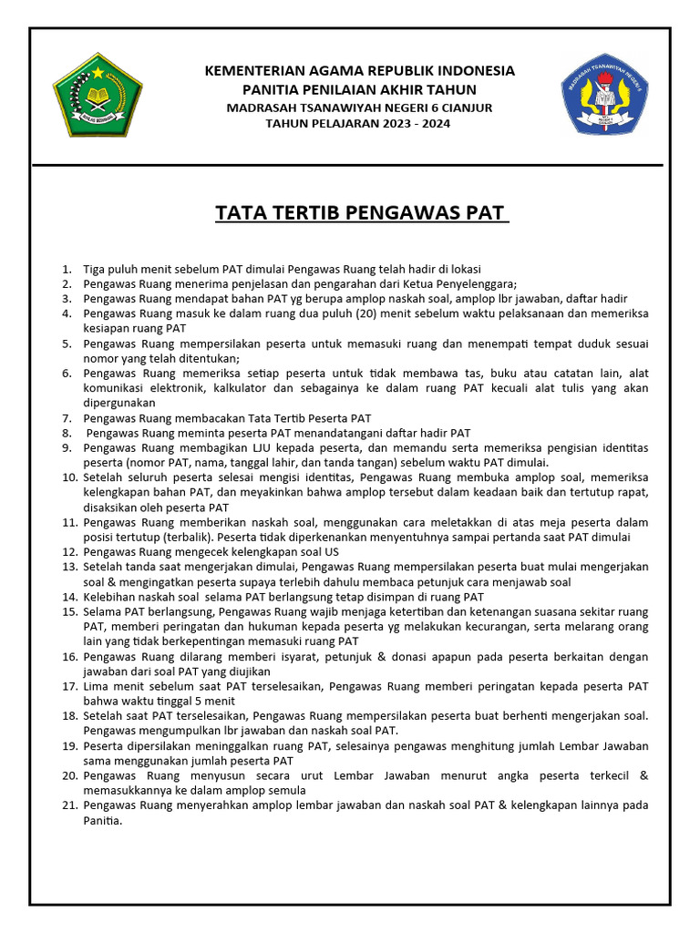 Tata Tertib Pengawas | PDF