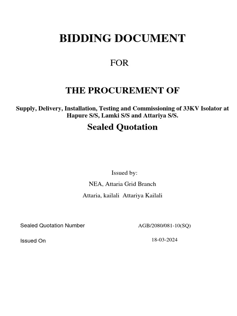 33kV Isolator Tender | PDF | Specification (Technical Standard) | Switch
