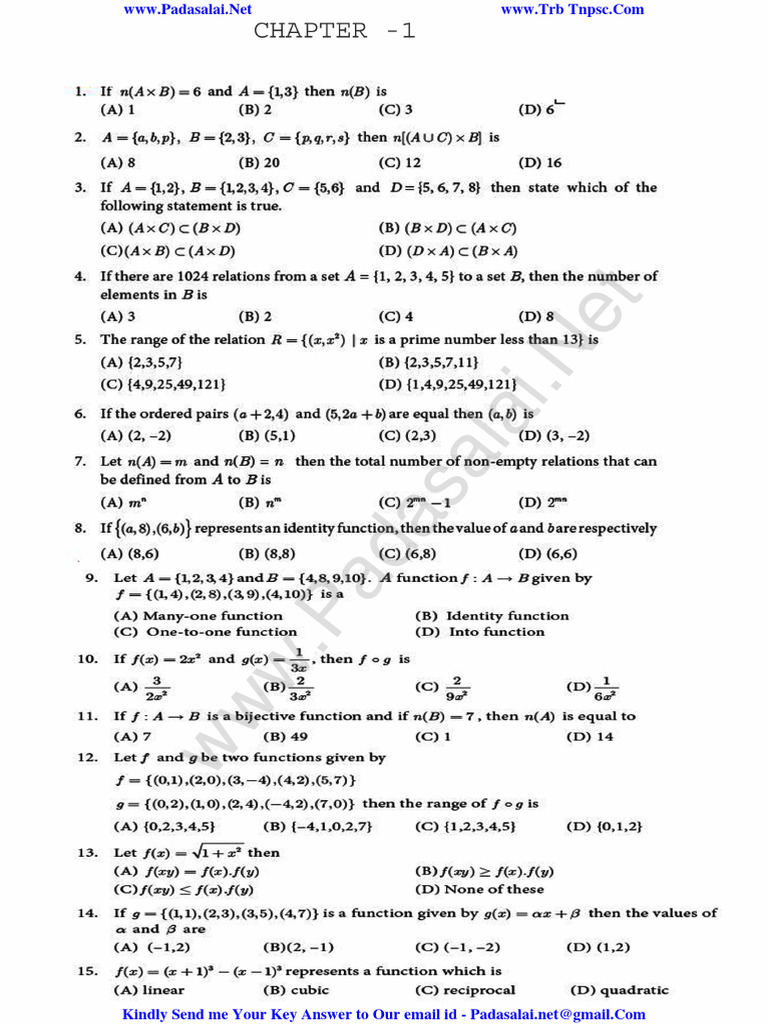 10th Maths Chapter Wise Book Back 1 Mark Questions English Medium PDF ...