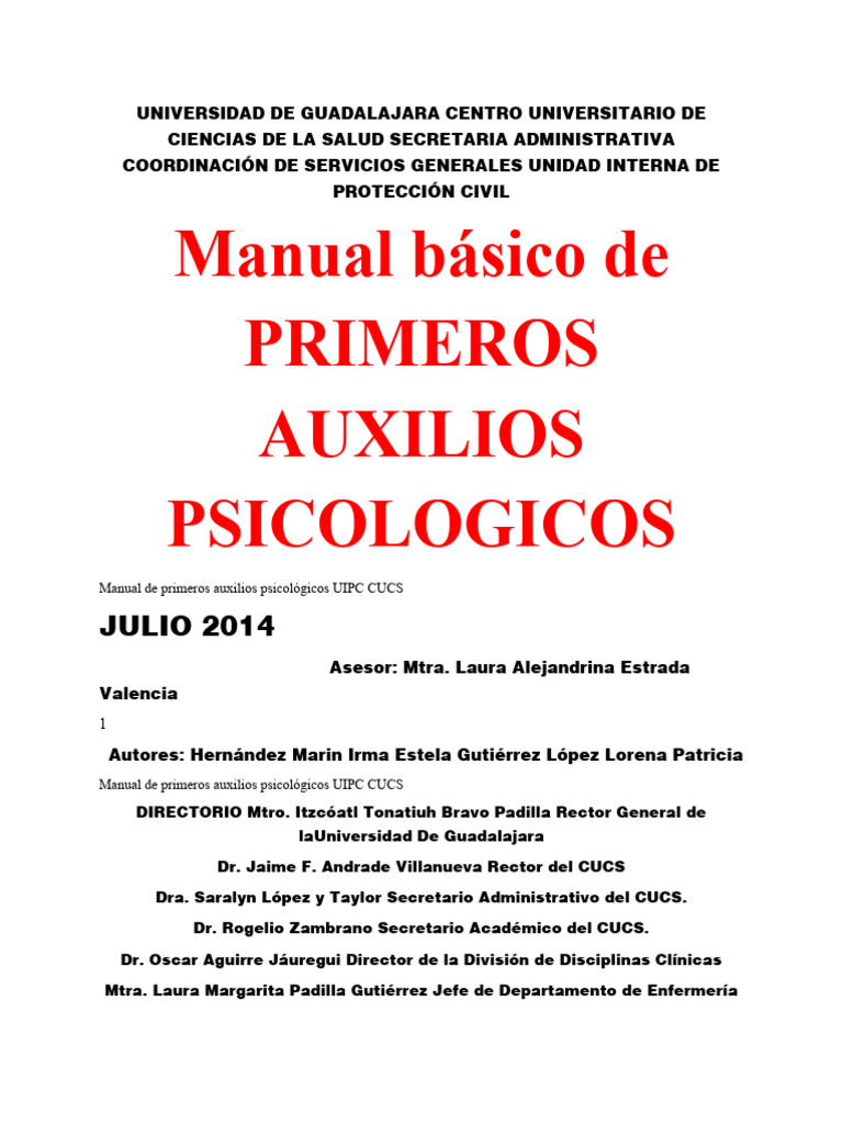 Manual Primeros Auxilios Psicológicos - 2014 PDF | PDF | Las emociones | Estrés (biología)