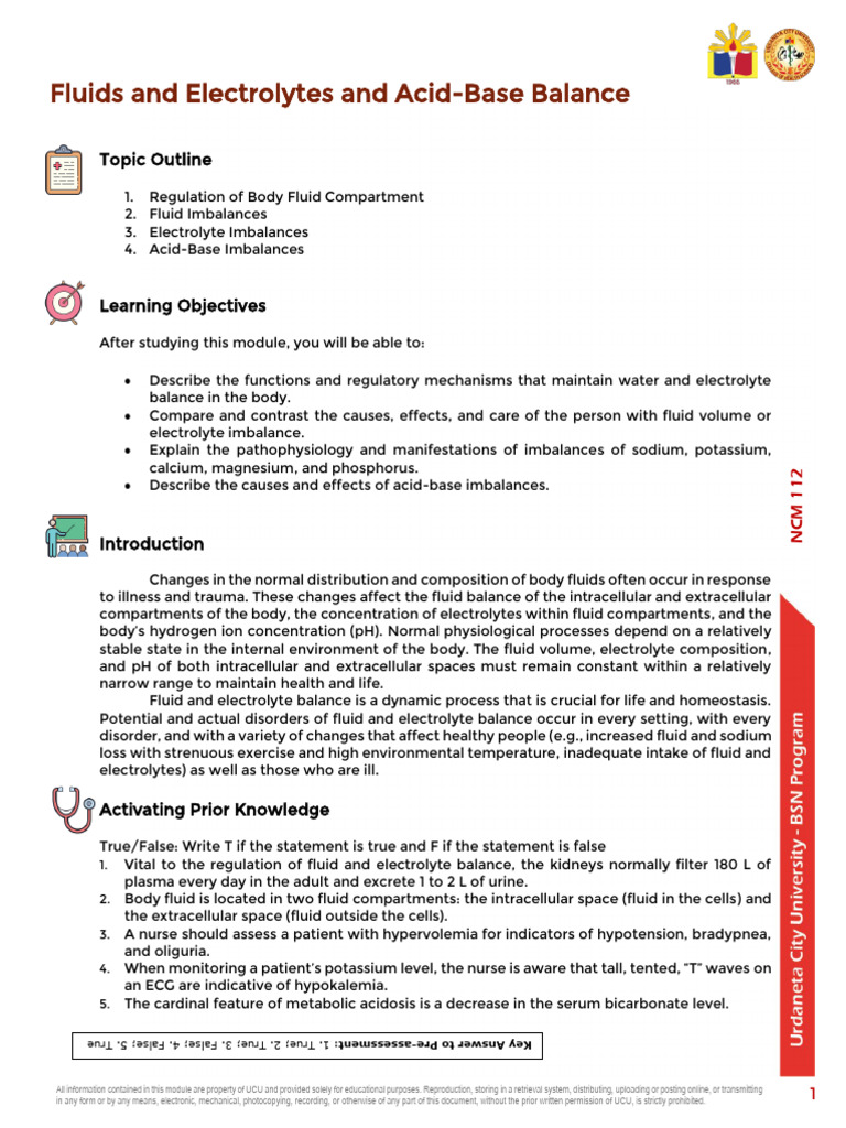 Study Guide 9 Fluids Electrolytes - Acid Base Balance | PDF ...