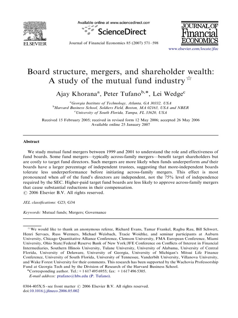 Board Structure, Mergers, and Shareholder Wealth - A Study of The ...