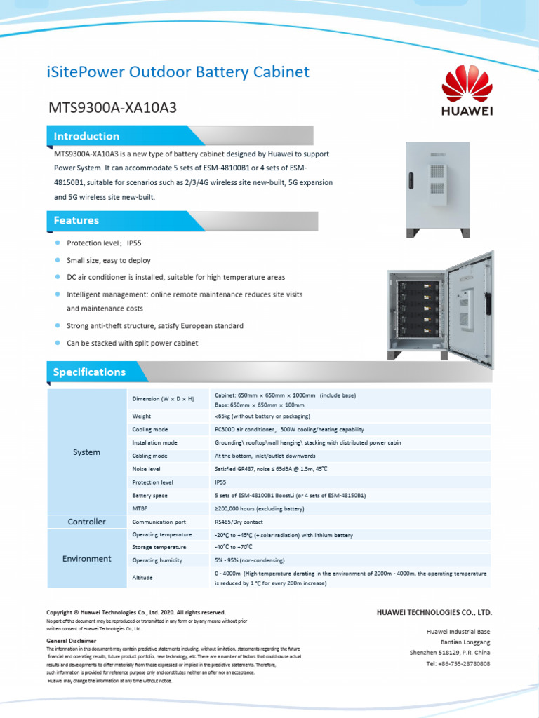 02.-Datasheet iSitePower Outdoor Battery Cabinet-MTS9300A-XA10A3 | PDF ...