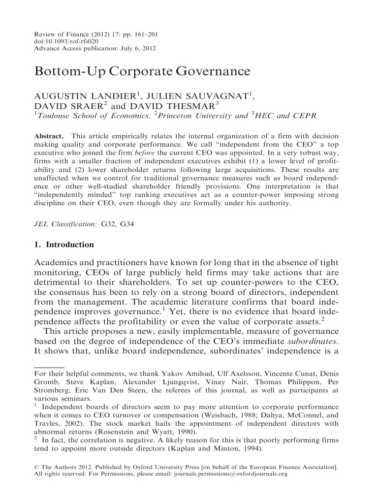 Impact of Executive Independence on Performance | PDF | Book Value ...