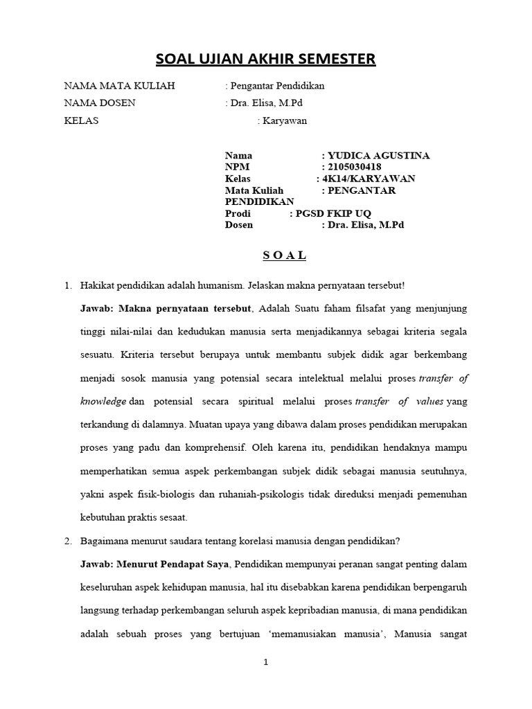 Ujian Akhir Semester Pengantar Pendidikan | PDF